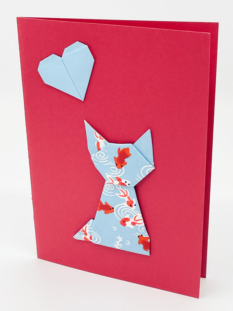 Carte chat poisson rouge - Ikigai Origami